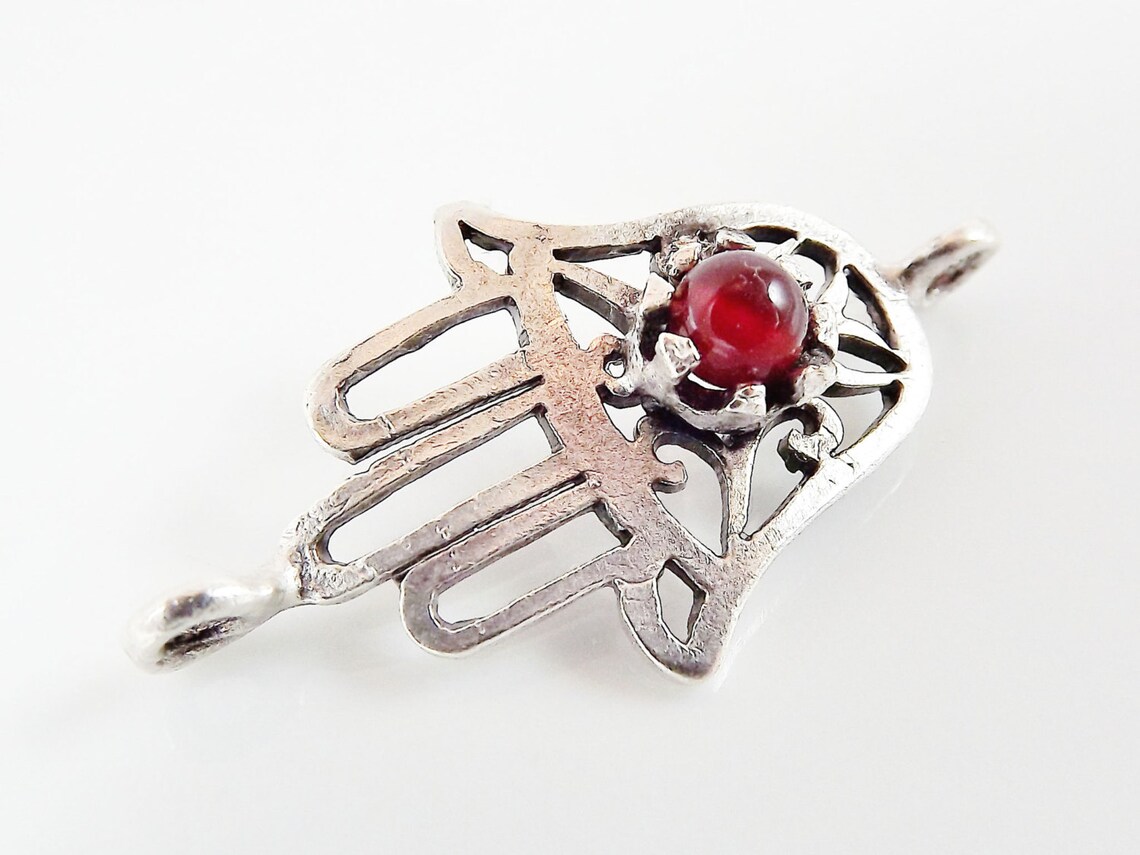 Hamsa Hand of Fatima Connector With Red Jade Stone Matte - Etsy
