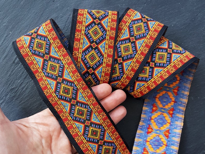 Ethnic Ribbon Geometric Diamond Blue Red Yellow Woven - Etsy