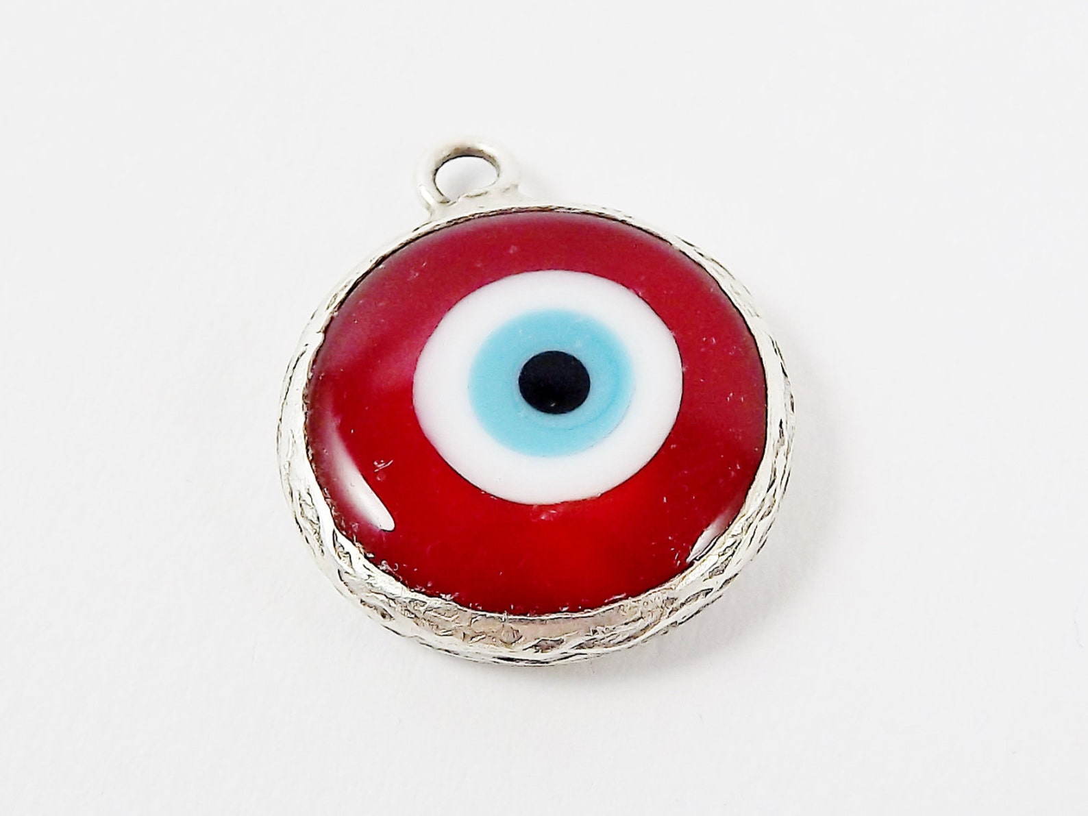 Red Evil Eye Round Artisan Handmade Glass Pendant Matte | Etsy