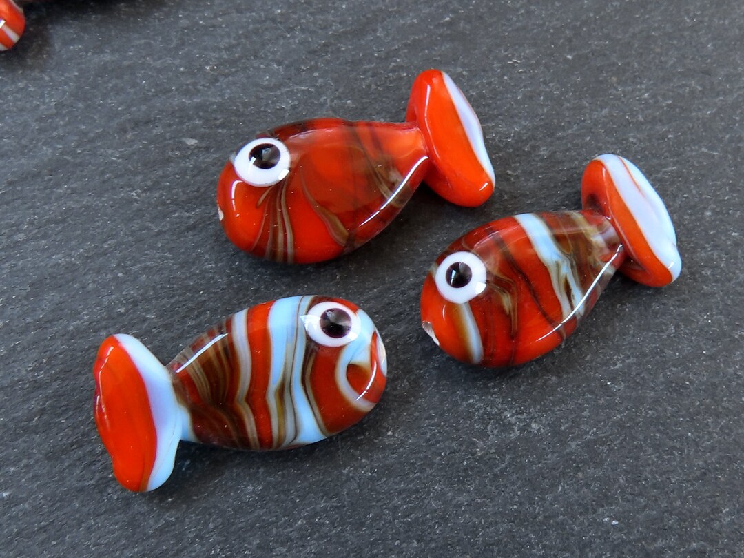 3 Glass Fish Beads, Good Luck Bead, Evil Eye Amulet, Murano, Kismet ...