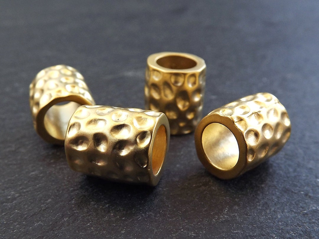 Hammered Tube Beads, Gold Tube Beads, Barrel Bead, Dotted, Dimple, Gold ...