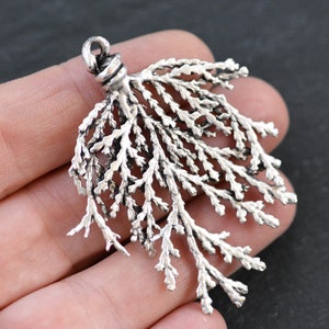 Silver Conifer Leaf Branch Pendant Charm, Metal Leaf Pendant, Drop ...