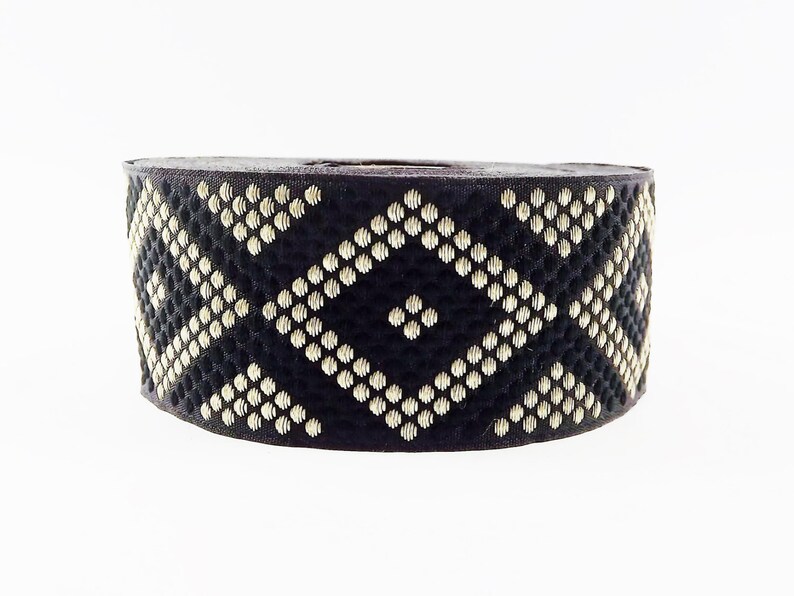 Geometric Dotted Diamond Woven Embroidered Jacquard Trim Ribbon - Black ...