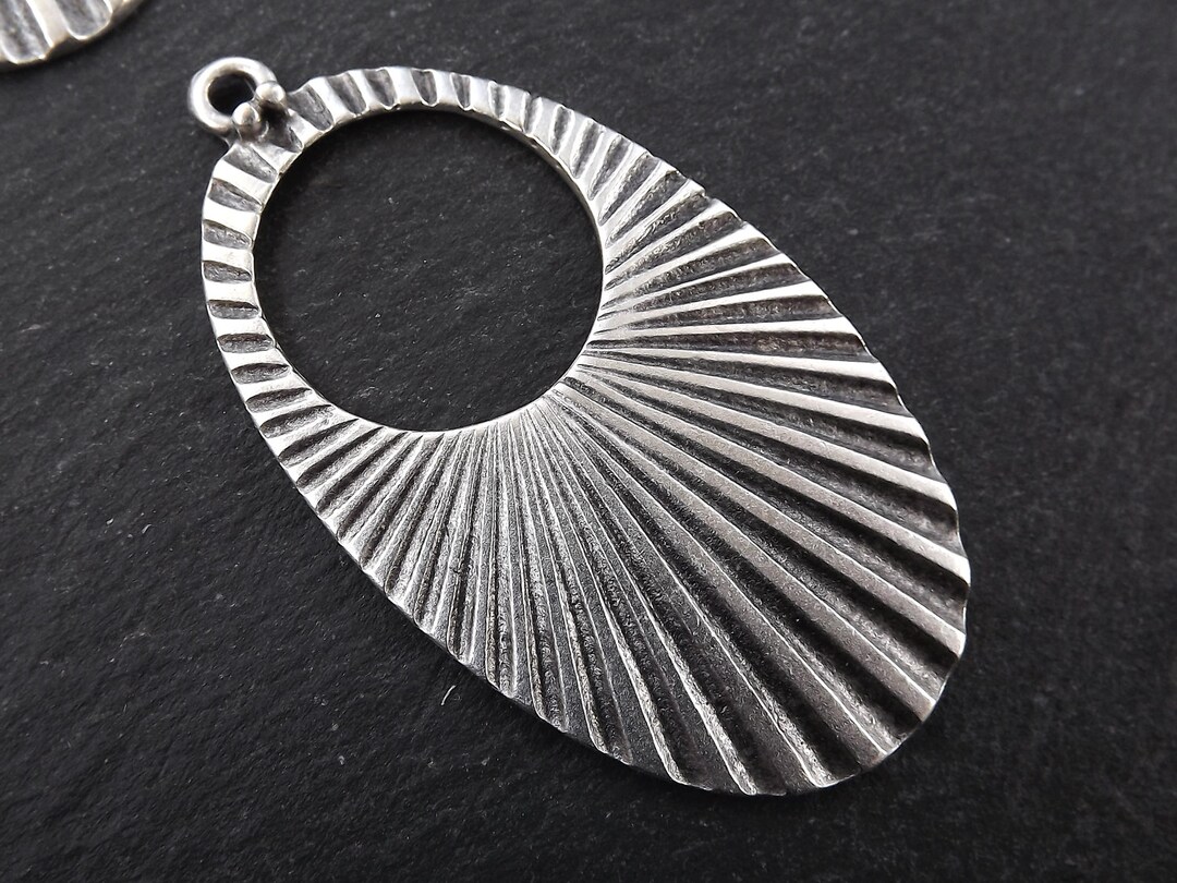 Large Oval Loop Pendant, Corrugated Earring Pendant, Art Deco ...