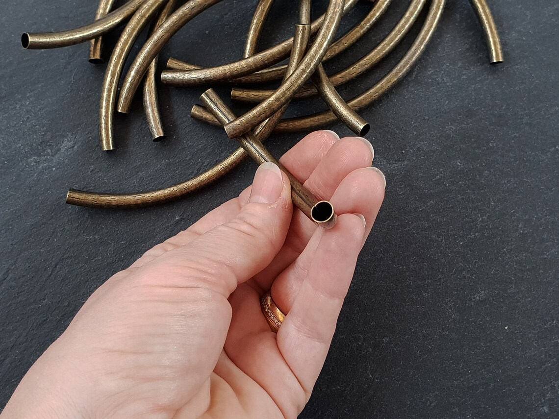 Bronze Necklace Tube, Bronze Curve Tube, Textured Tube, Tube Bead ...