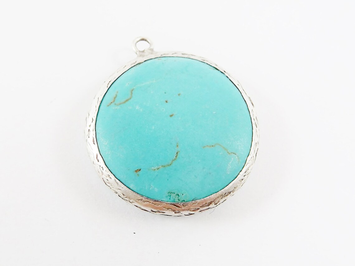32mm Round Smooth Turquoise Stone Pendant Matte Antique - Etsy