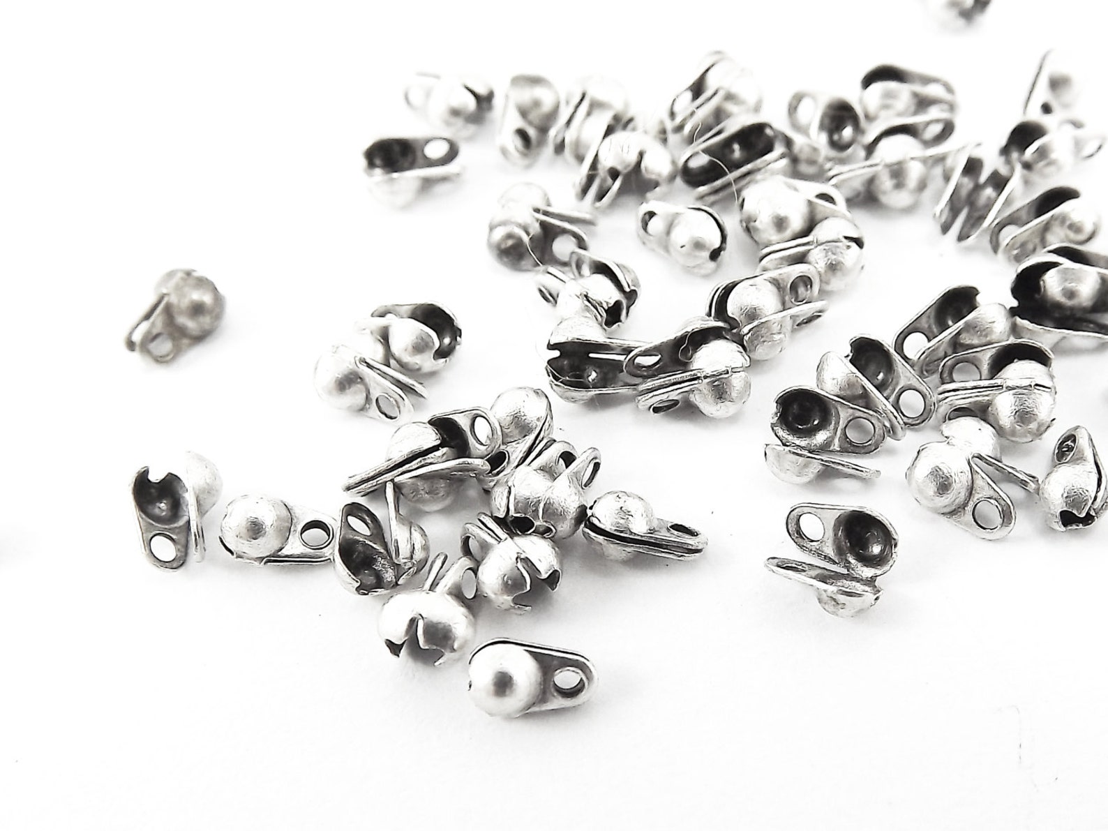 30 - 5x3mm Ball Chain End Cap Fold Over Crimp Bead Knot Tip Cover Ends ...