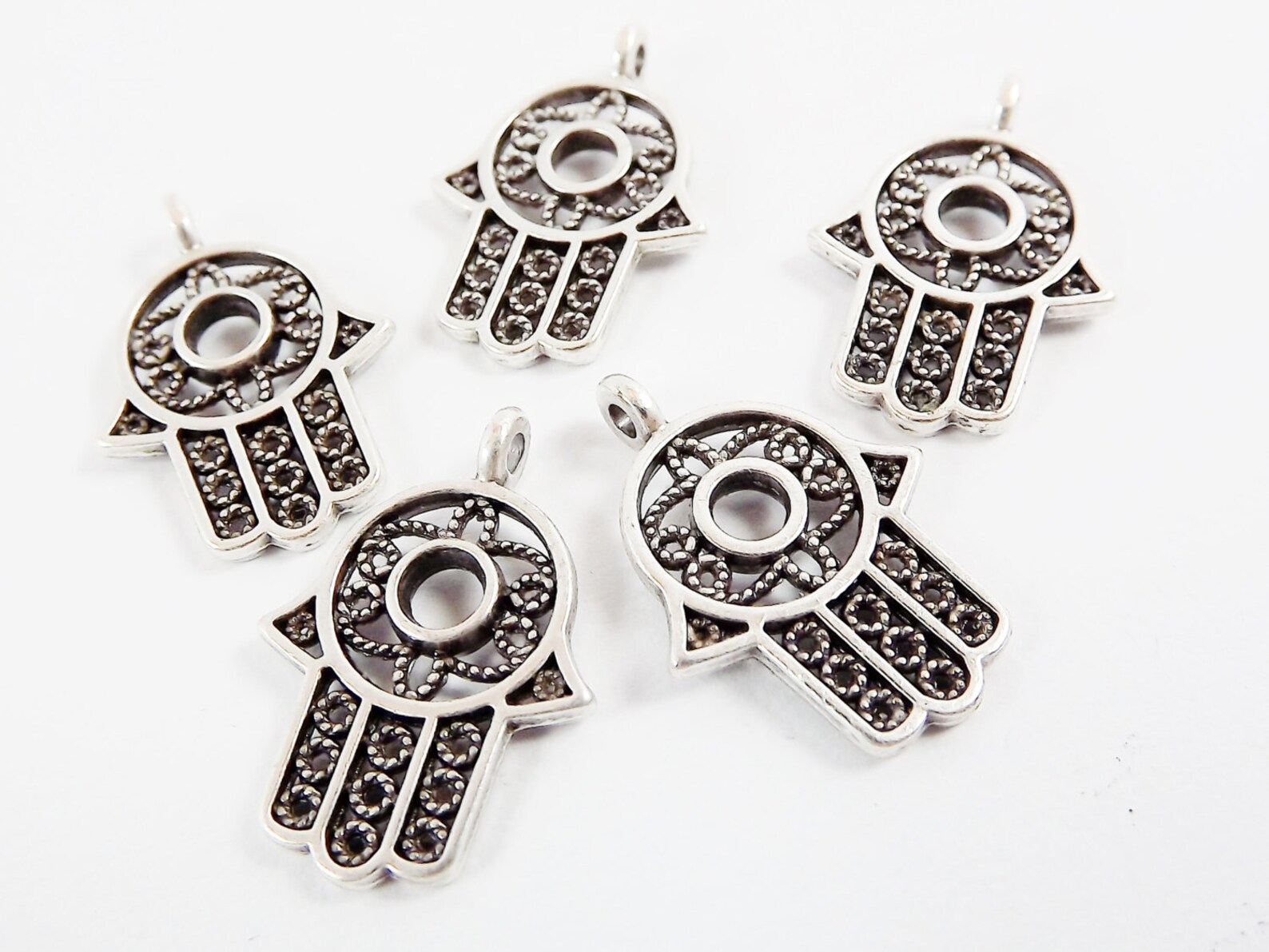 5 Small Filigree Hamsa Hand of Fatima Pendant Charms With Circle- Matte ...