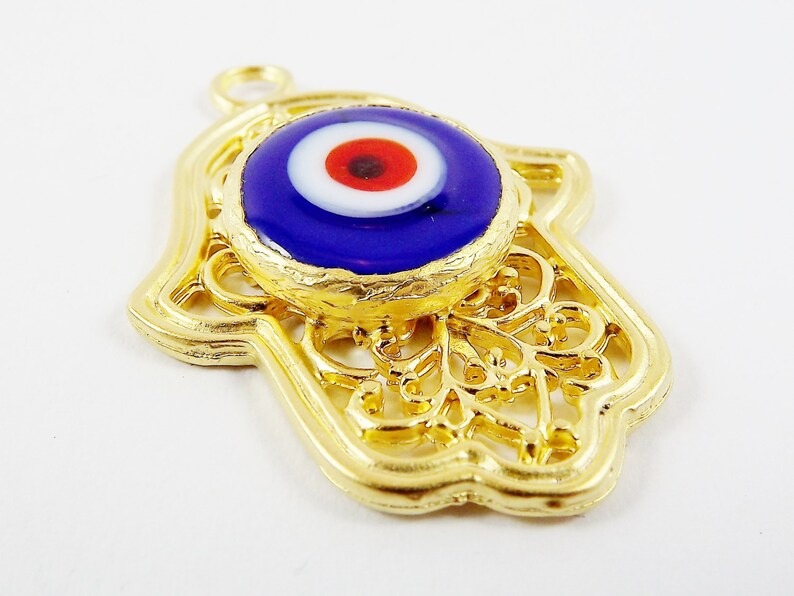 Curly Filigree Hamsa Hand of Fatima Pendant Navy Blue Artisan | Etsy