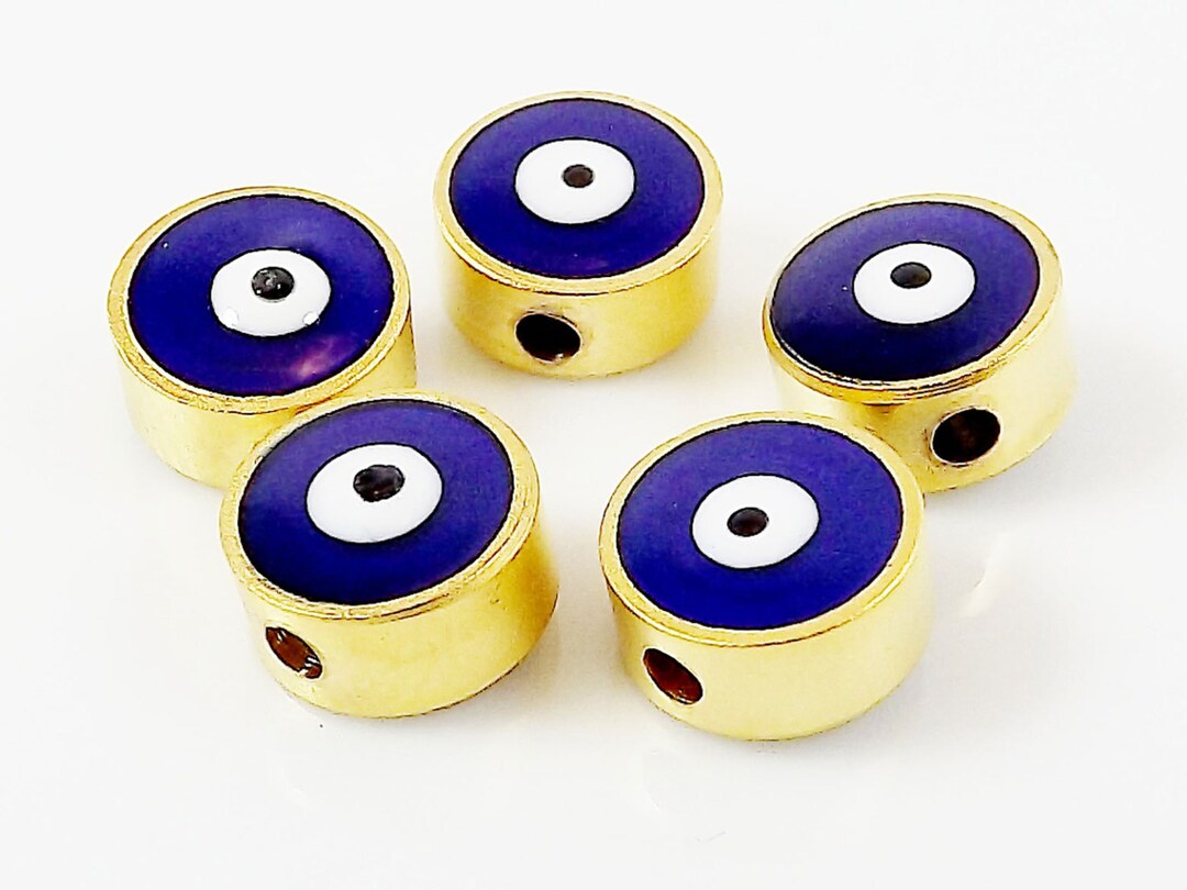 5 Medium Navy Blue Lucky Evil Eye Matte Gold Plated Bead Spacers - Etsy