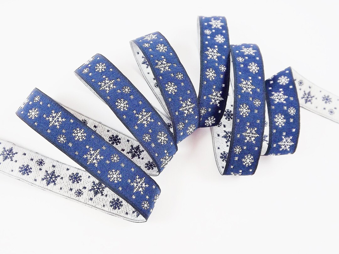 16mm Navy Snowflake Ribbon Snow Woven Embroidered Jacquard Trim Ribbon ...