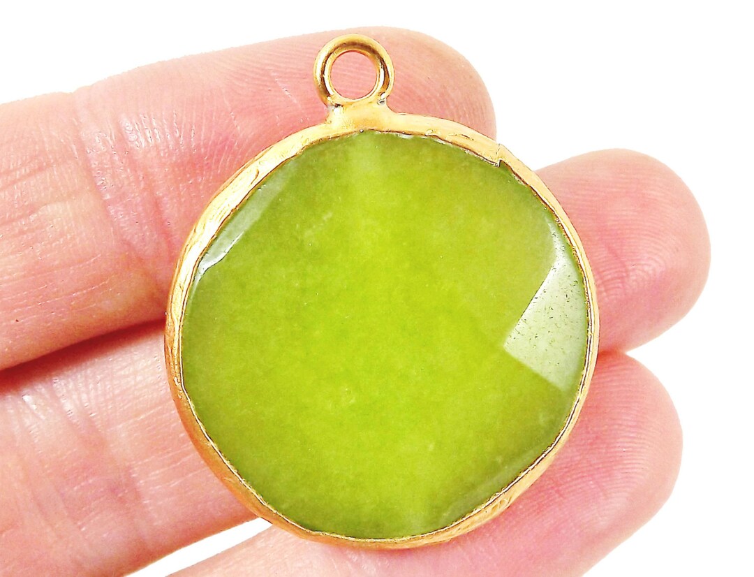 26mm Apple Green Faceted Jade Pendant - Gold Plated Bezel - 1pc - Etsy