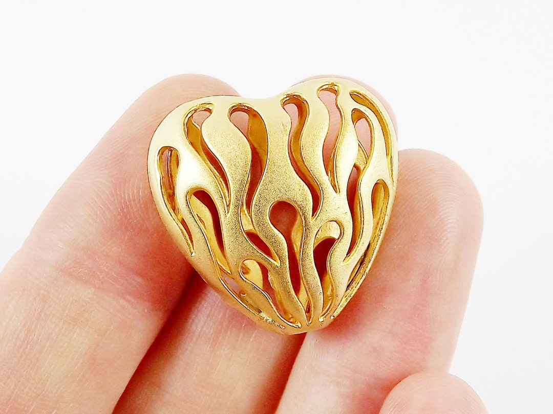 Large Heart Fretwork Hollow 22k Matte Gold Plated Bead Spacer - 1pc - Etsy