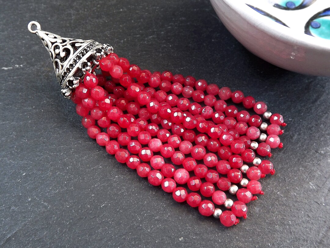 Red Tassel Pendant, Red Beaded Tassel, Necklace Tassel, Mala Tassel ...