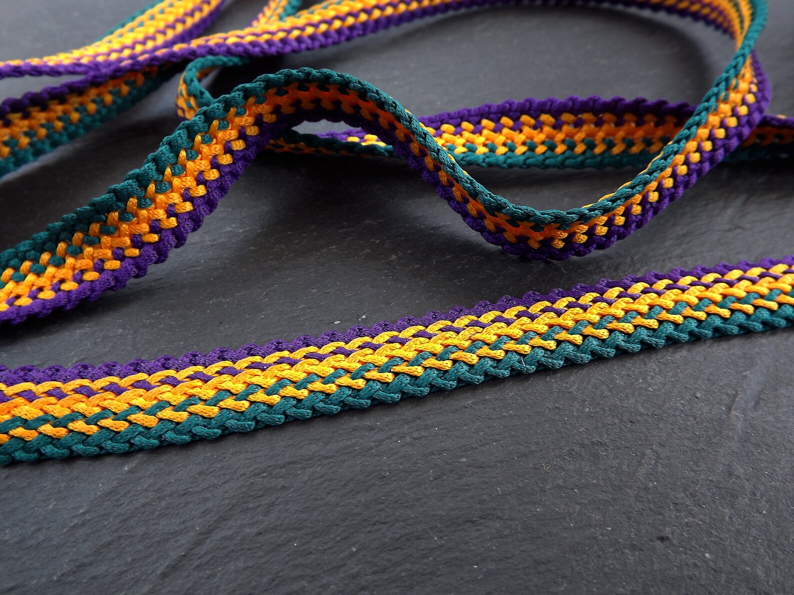 Purple Yellow Green Flat Braided Cord Woven Trim Bracelet | Etsy