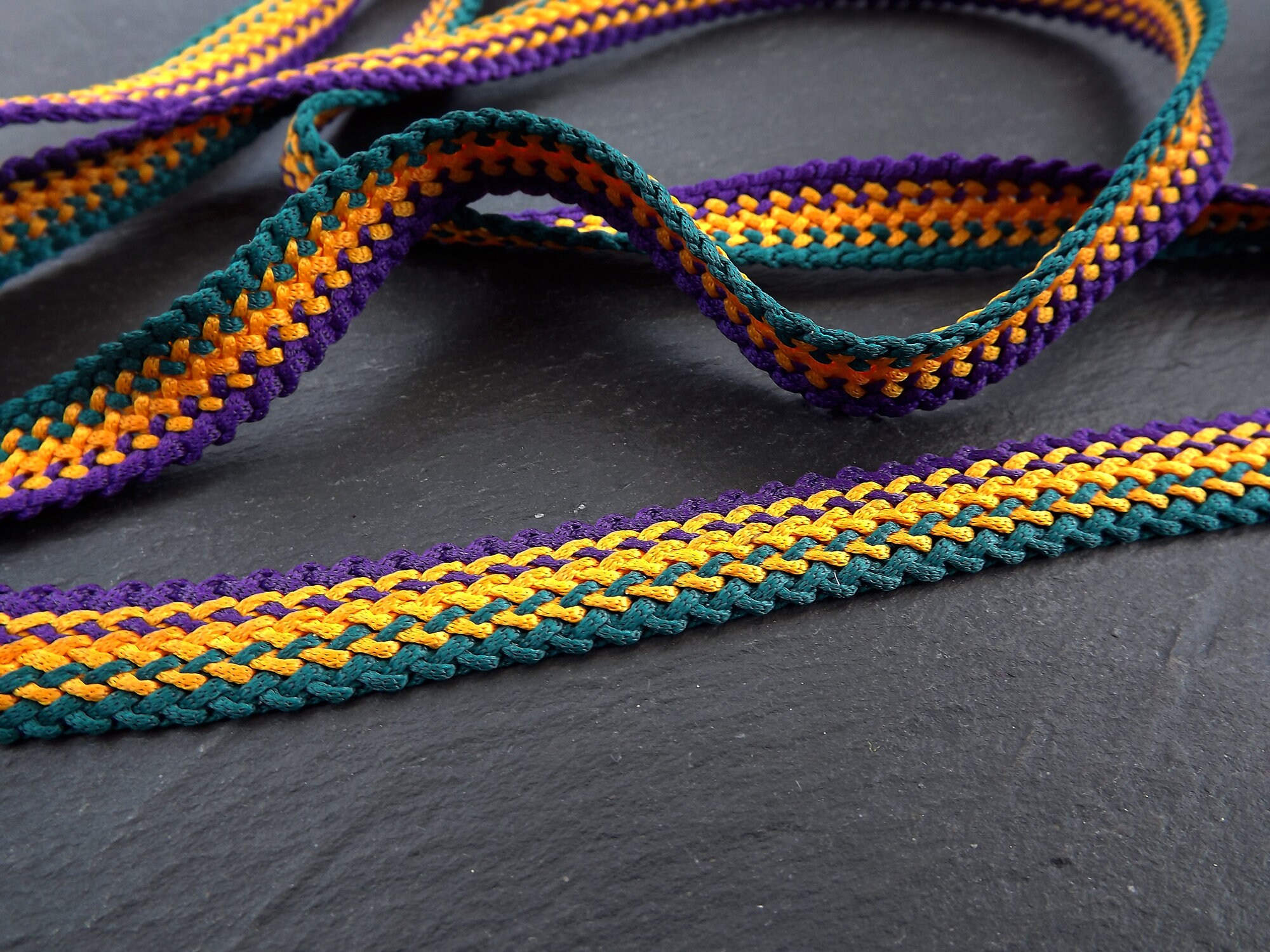 Purple Yellow Green Flat Braided Cord, Woven Trim, Bracelet Cord ...