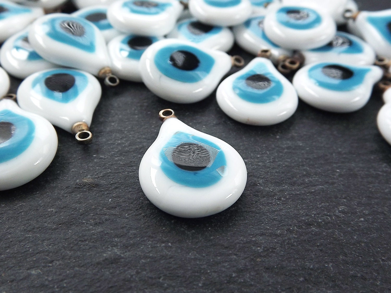 Evil Eye Charm White Evil Eye White Teardrop Glass Evil - Etsy