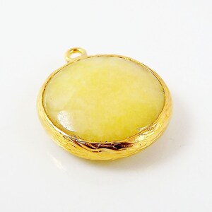 22mm Lemon Yellow Faceted Jade Pendant - 22k Gold Plated Bezel - 1pc ...