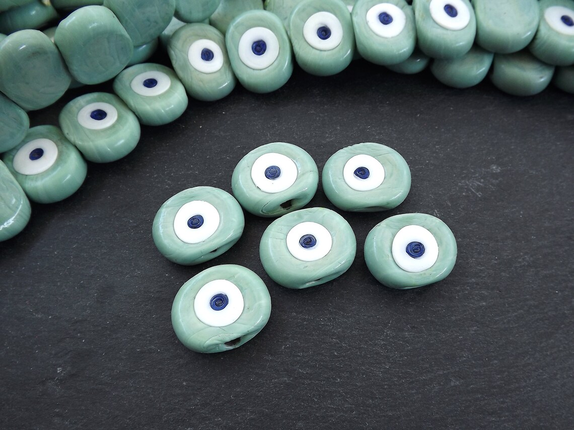 6 Seafoam Green Evil Eye Nazar Glass Bead Aqua Traditional - Etsy