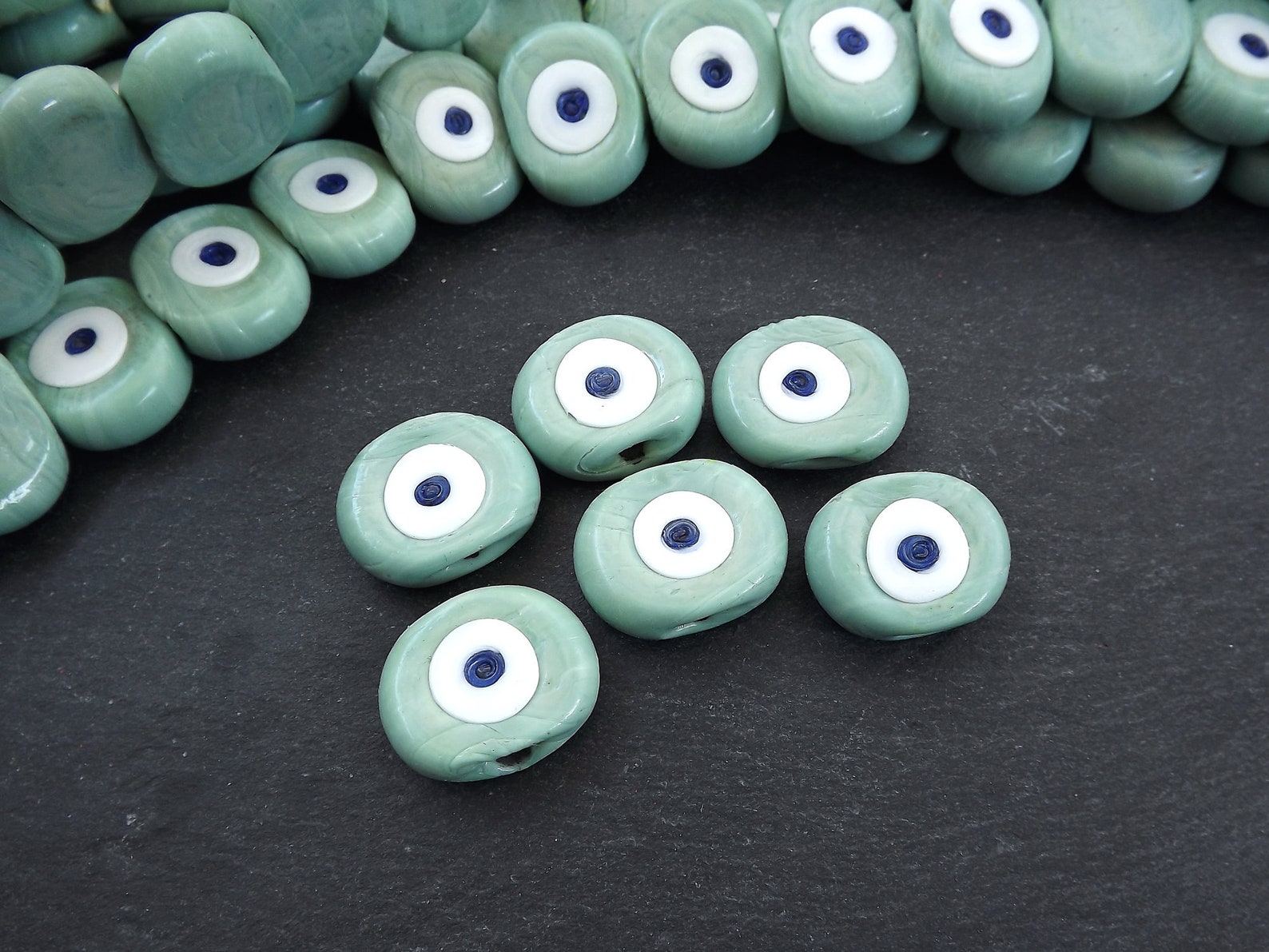 6 Seafoam Green Evil Eye Nazar Glass Bead Aqua Traditional - Etsy