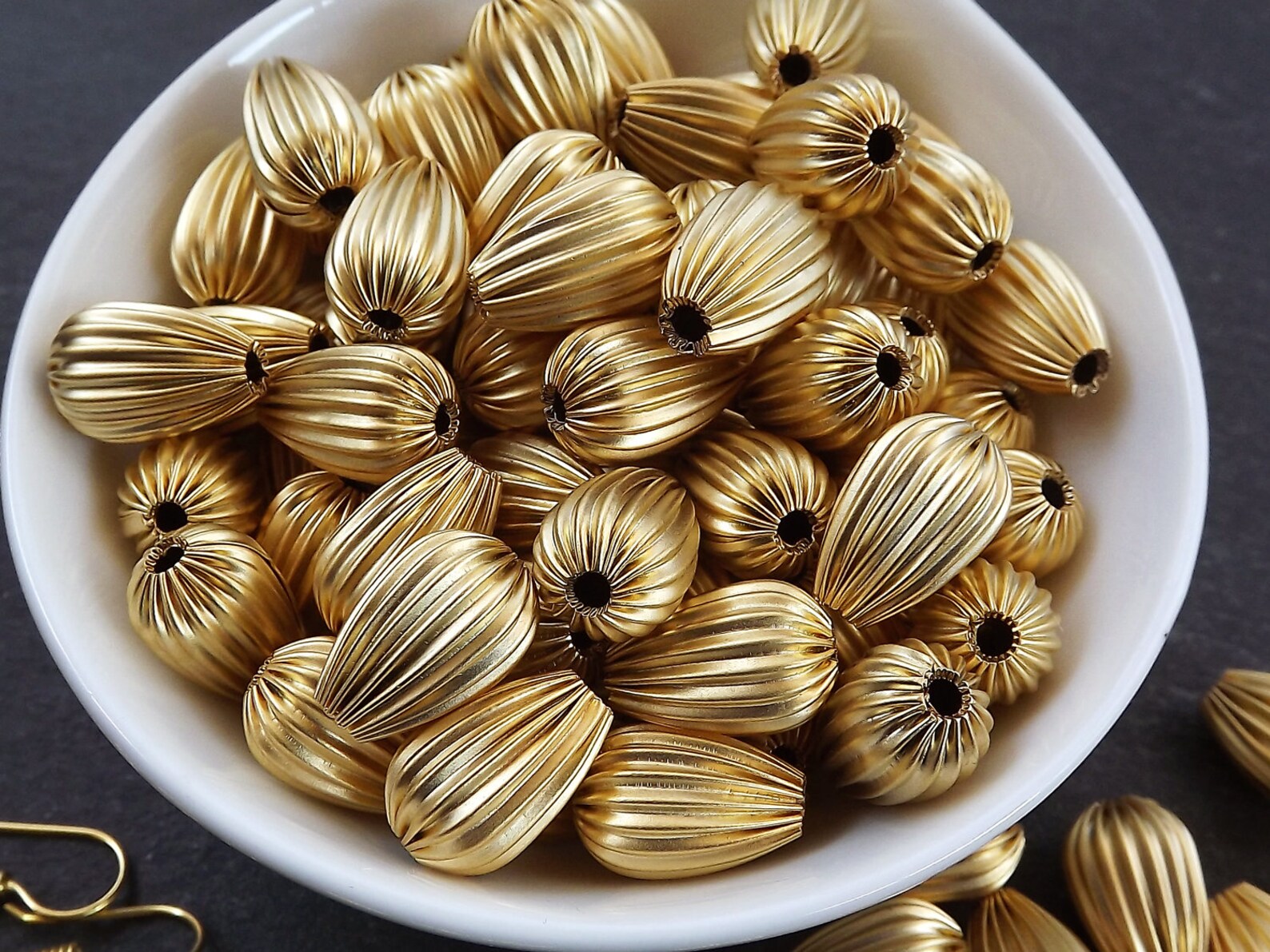 Teardrop Bead, Gold Teardrop, Corrugated Bead, Ribbed Bead, Large ...