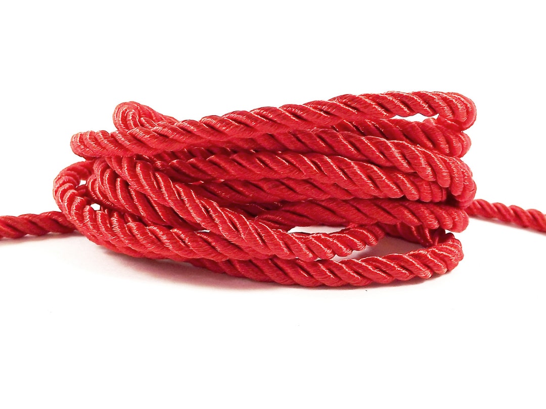 3.5mm Fiery Red Twisted Rayon Satin Rope Silk Braid Cord - 3 Ply Twist ...