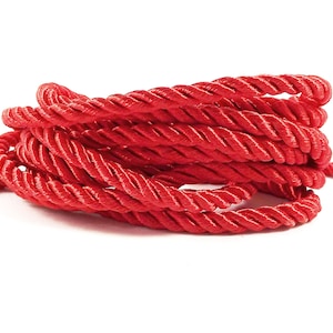 3.5mm Fiery Red Twisted Rayon Satin Rope Silk Braid Cord - 3 Ply Twist ...