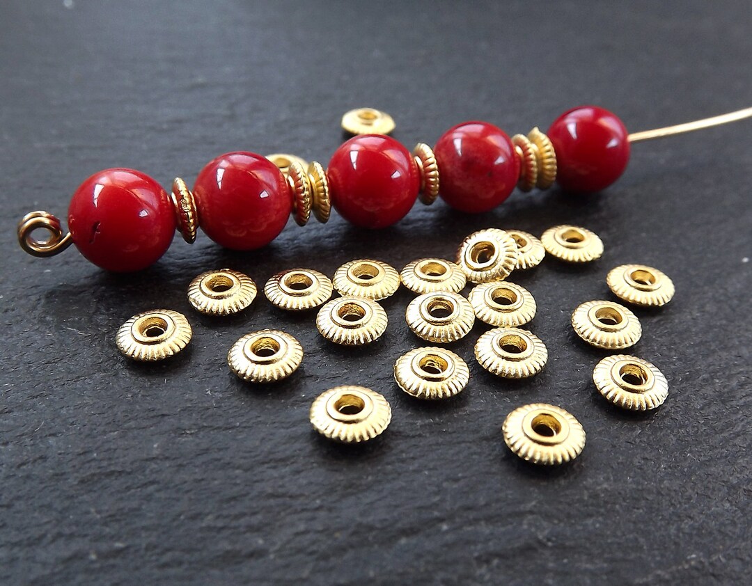 Gold Ribbed Beads, Gold Brass Beads, Small Metal Beads, Bead, Spacers ...