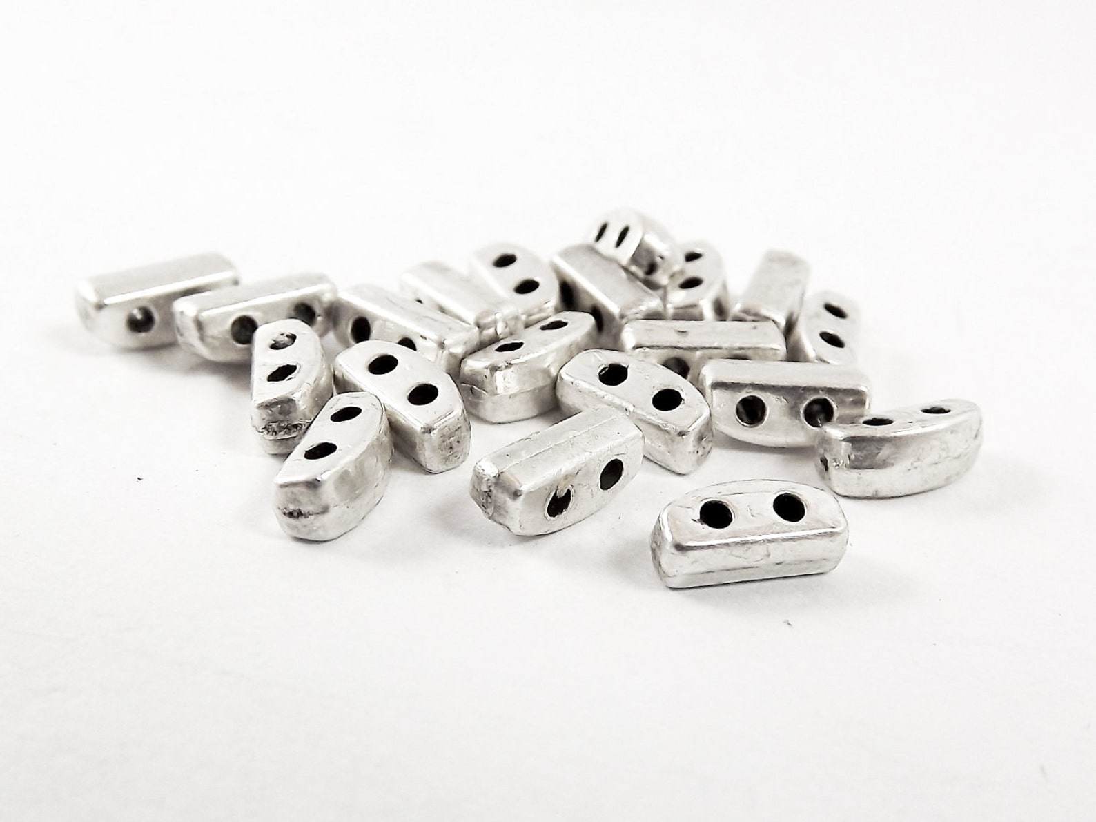 Twin 2 Hole Strand Separator Bead Spacer - Antique Matte Silver Plated ...