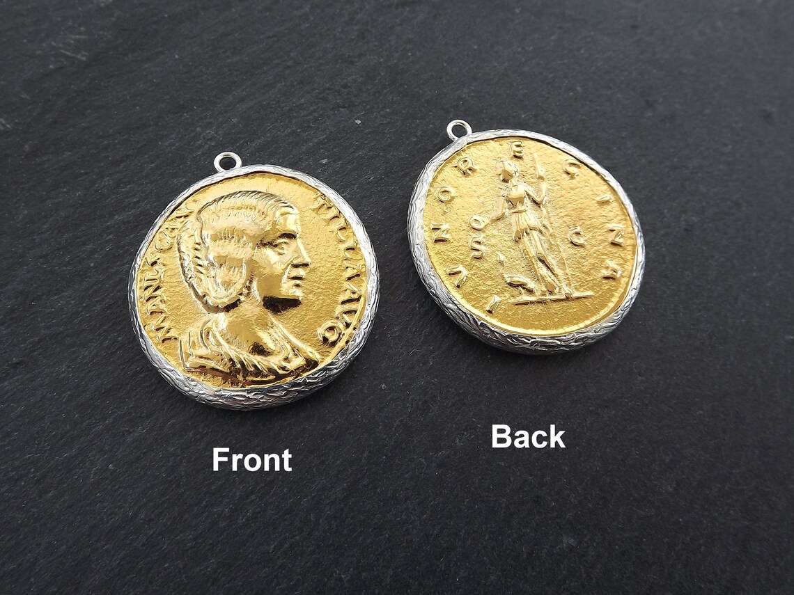 Greek Coin Pendant Gold Frame Bezel Julia Domna Coin - Etsy
