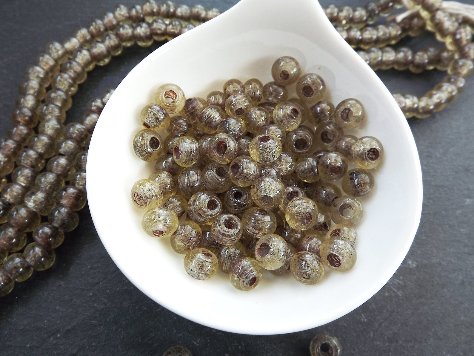 Beige Clear Rustic Glass Bead, Traditional Turkish Artisan Handmade ...