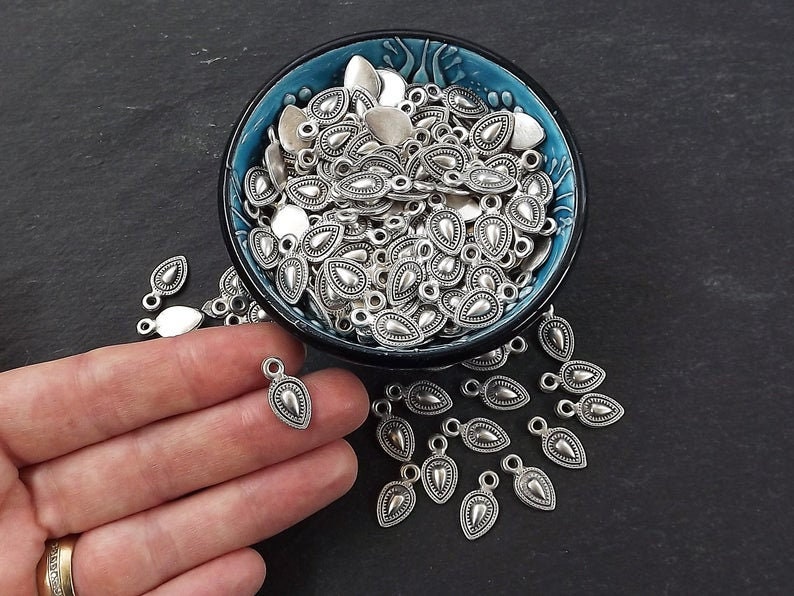 Silver Teardrop Pendant Charms, Mini Ethnic Tribal Charms, Bracelet ...