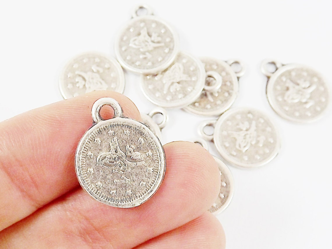 10 Large Round Chunky Coin Charms - Matte Silver Plated - Etsy