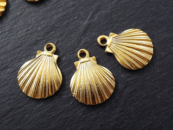 Gold Shell Charms Seashell Charms Clam Shell Scallop Shell | Etsy