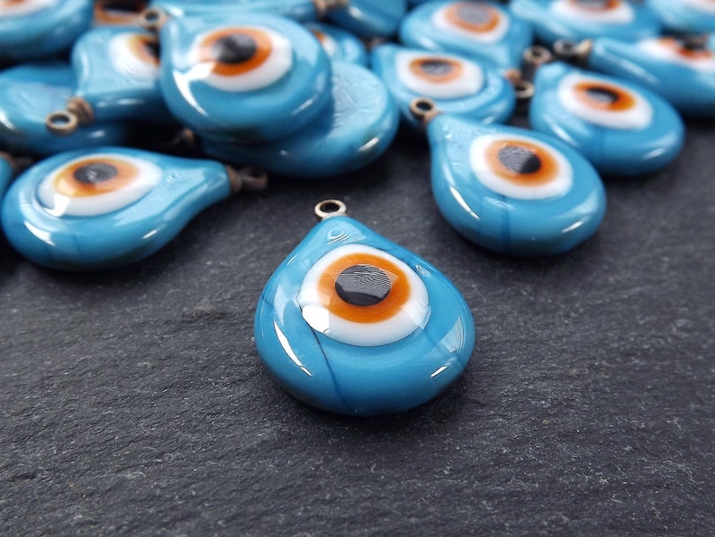 Evil Eye Charm, Blue Evil Eye, Sky Blue Teardrop, Glass Evil Eye ...