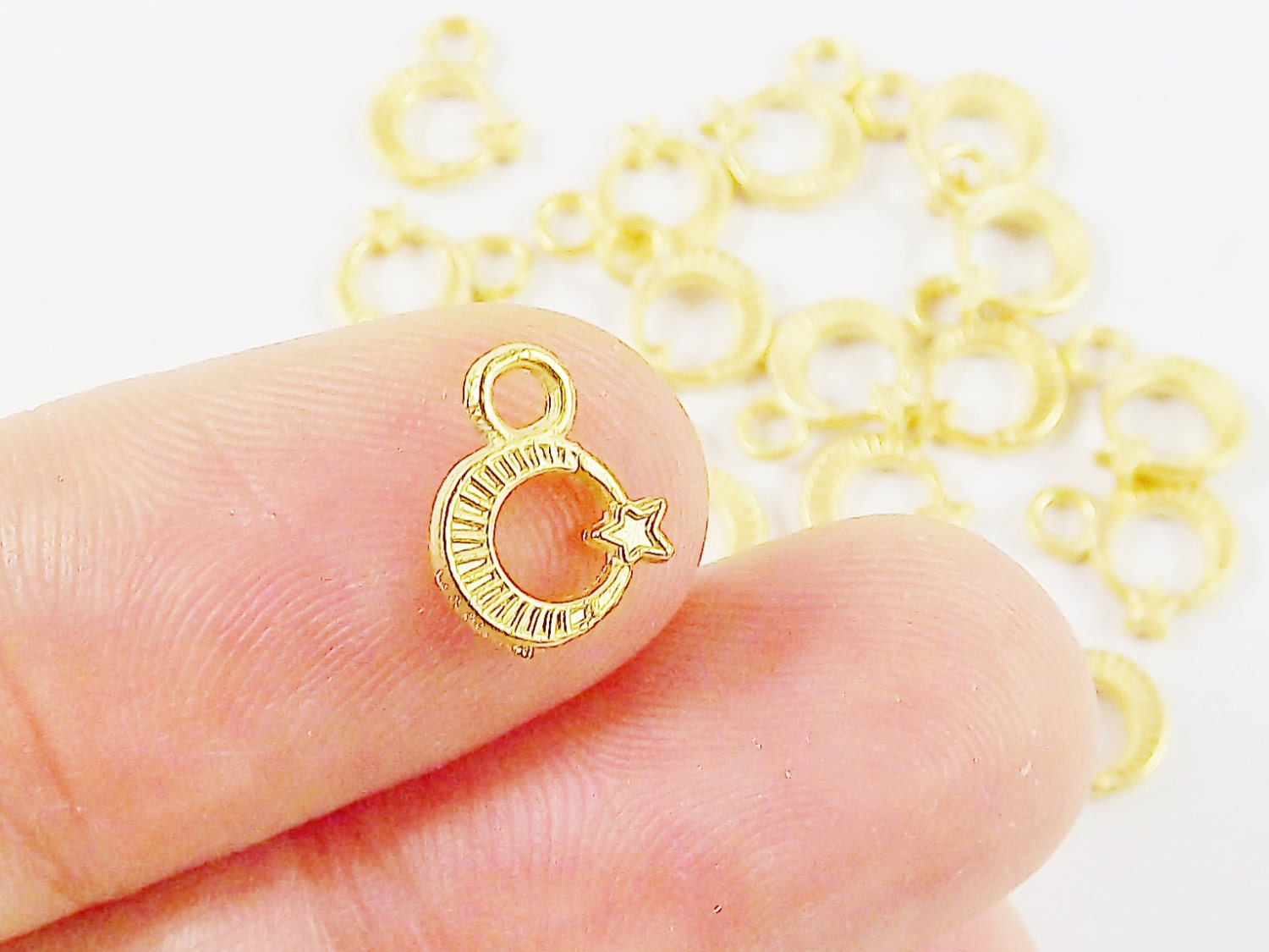 20 Mini Moon Crescent Star Charms 22k Matte Gold Plated | Etsy