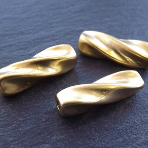 Large Long Twisted Metal Tube Beads - 22k Matte Gold Plated Brass - 3pc ...