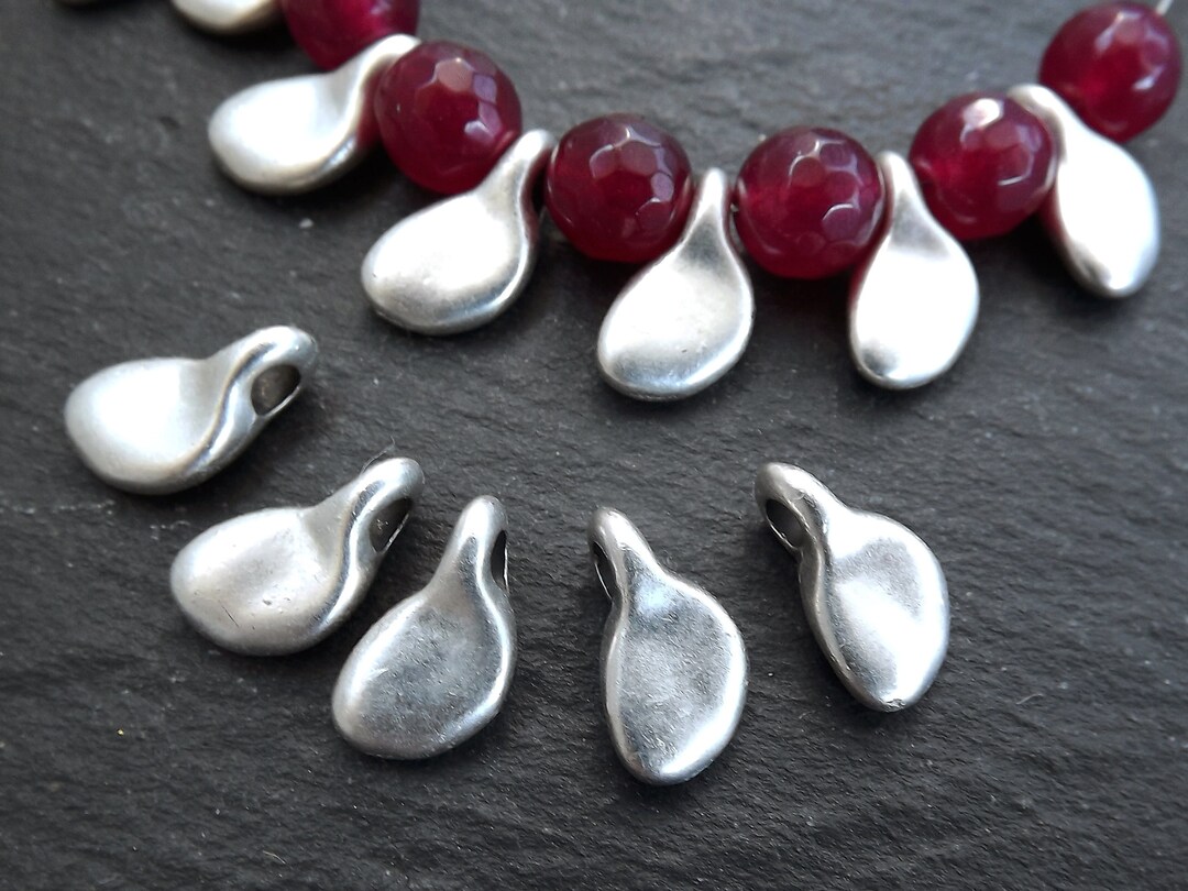 Silver Pinched Drop Paddle Beads, Mykonos Greek Beads, Organic Metal ...