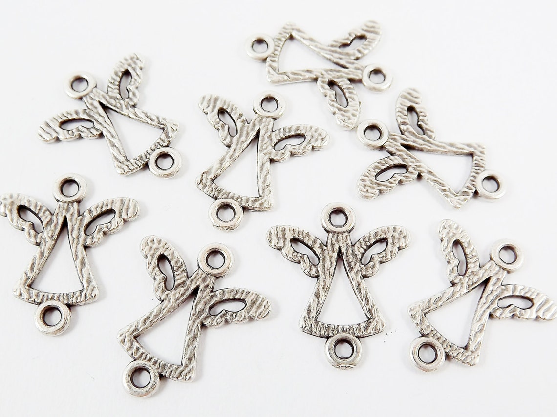8 Mini Textured Angel Charm Connectors Matte Antique Silver - Etsy