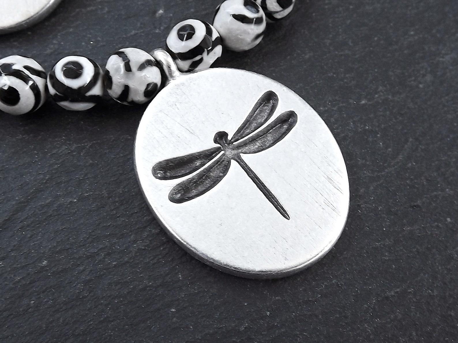 Oval Dragonfly Pendant, Horizontal Loop Bail, Good Luck Charm ...