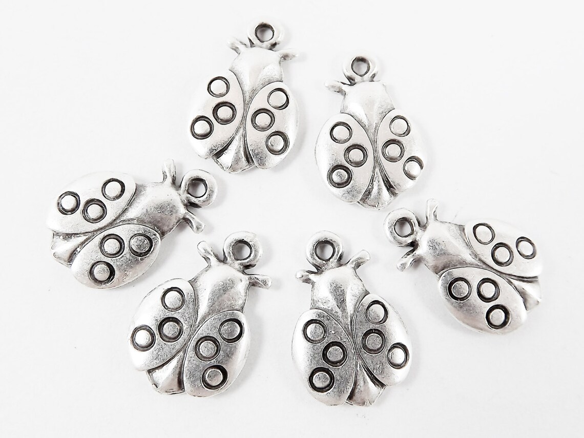 6 Ladybug Ladybird Charms - Matte Antique Silver Plated - Etsy