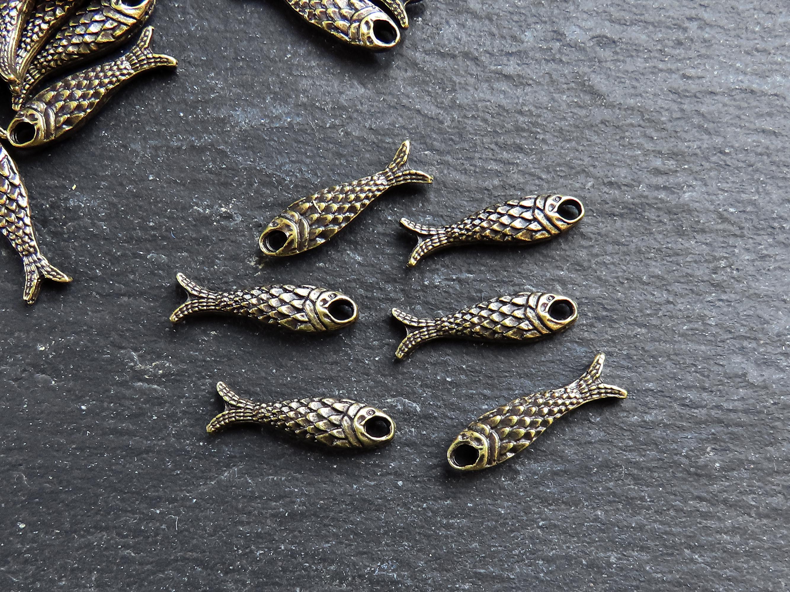 6 Rustic Double Sided Fish Charms, Good Luck Charm, Prosperity Symbol ...