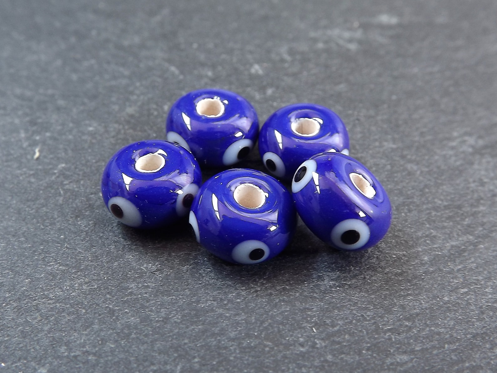 Navy Blue Evil Eye Lampwork Beads Round Rondelle Evil Eye - Etsy