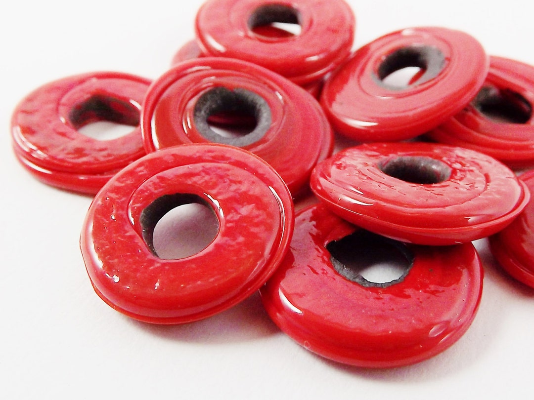 10 Red Rustic Glass Round Disc Bead - Authentic Traditional Turkish ...