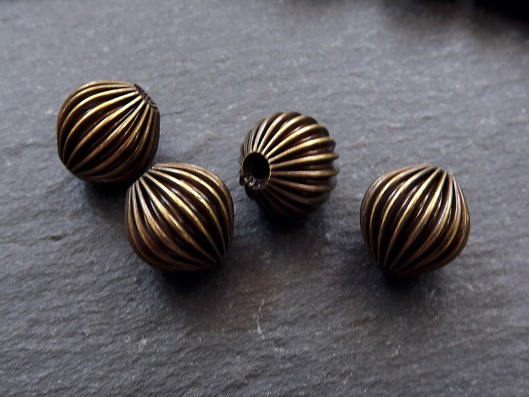 Corrugated Bead, Round Bronze Bead, Ribbed Bead, Large Round Bead ...