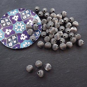 Corrugated Bead, Round Silver Bead, Ribbed Bead, Large Round Bead ...