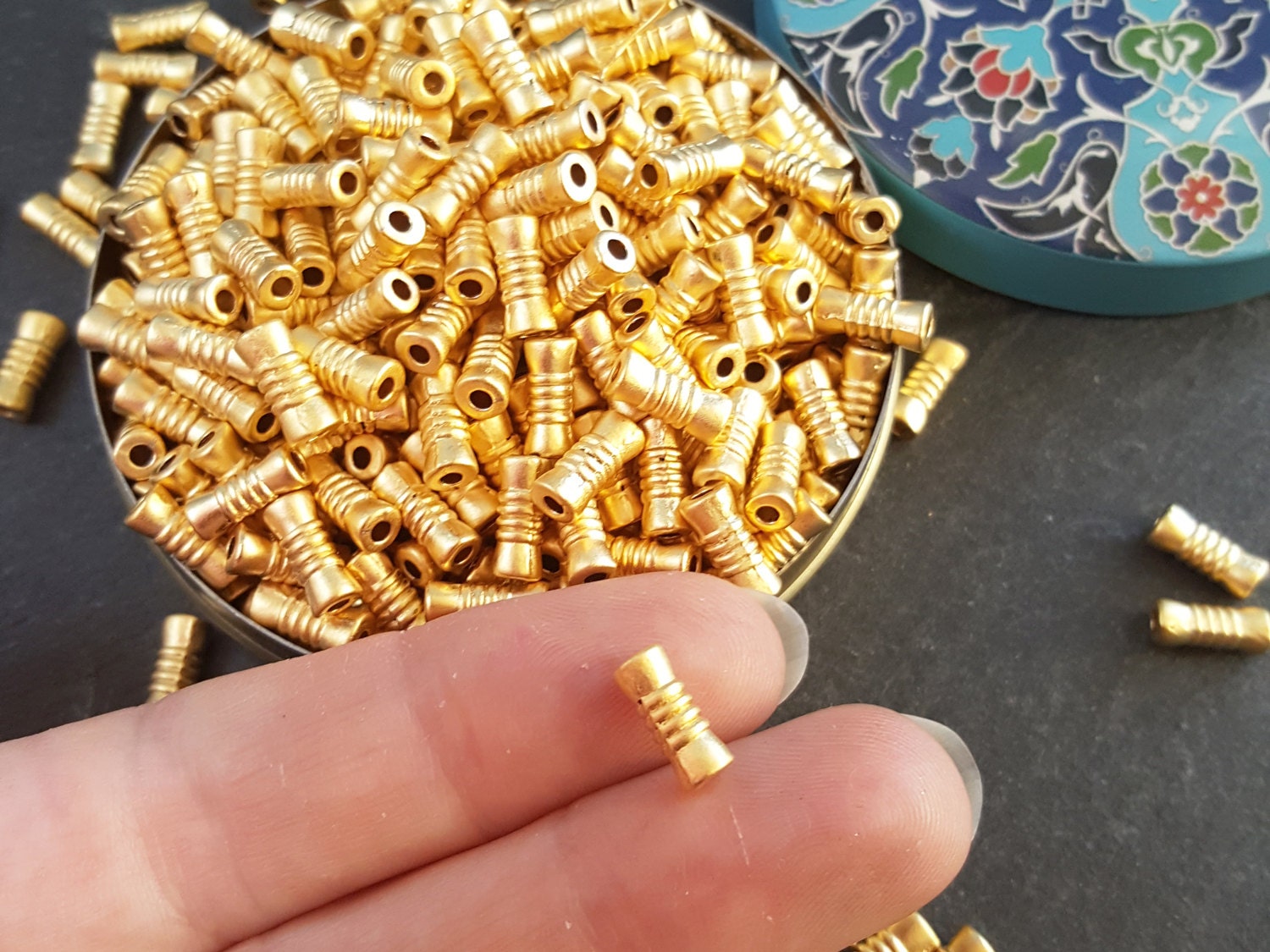 20 Ribbed Tube Beads Gold Tube Beads Gold Beads Gold | Etsy