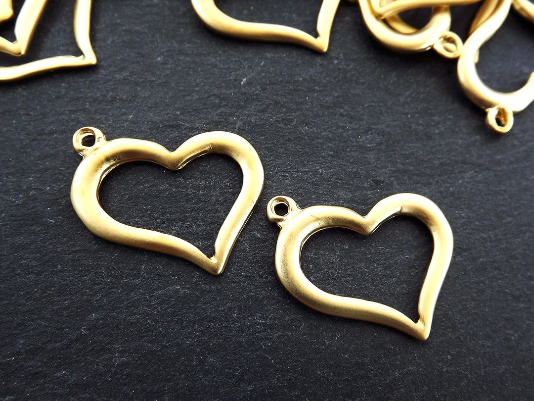 Small Organic Heart Pendant Charms, Cut Out Heart Shape Loop Link ...