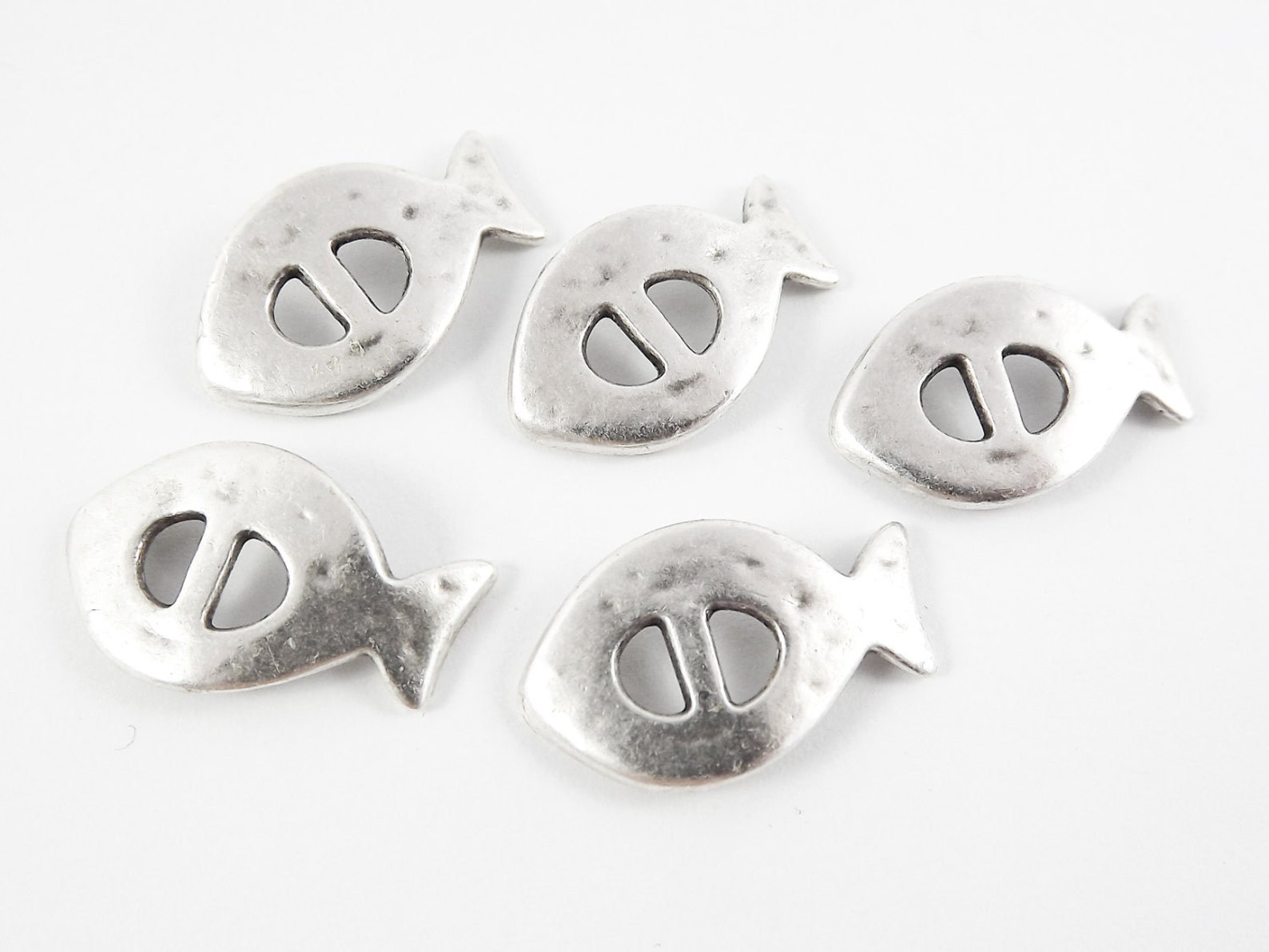 5 Large Rustic Curved Fish Slider Charms - Matte Silver Plated - Etsy