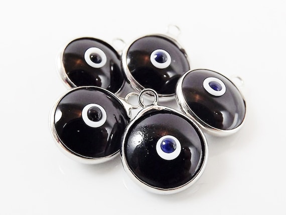 5 Opaque Black Evil Eye Nazar Artisan Glass Bead Charms | Etsy